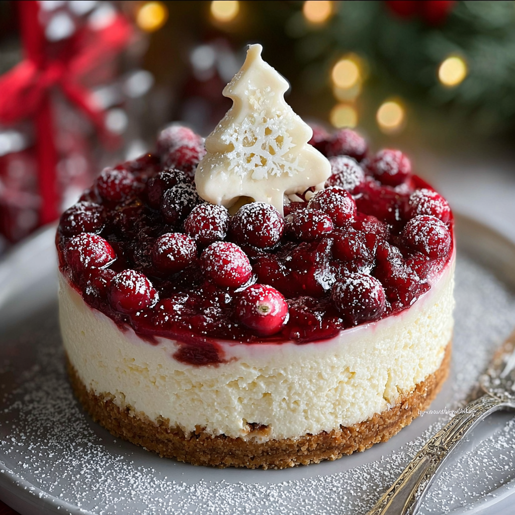 Festive Christmas Cheesecake with Cranberry Jam & White Chocolate Mousse